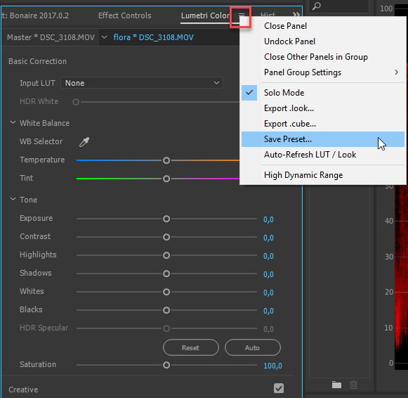 Solved How Do I Save My Lumetri Color Corrections As A Pr Adobe